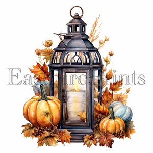 Watercolor Autumn Lantern Clipart, High Quality Png, Fall Cute Floral ...