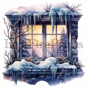 Watercolor Winter Window Clipart PNG Files, Snow Clip Art, Christmas ...