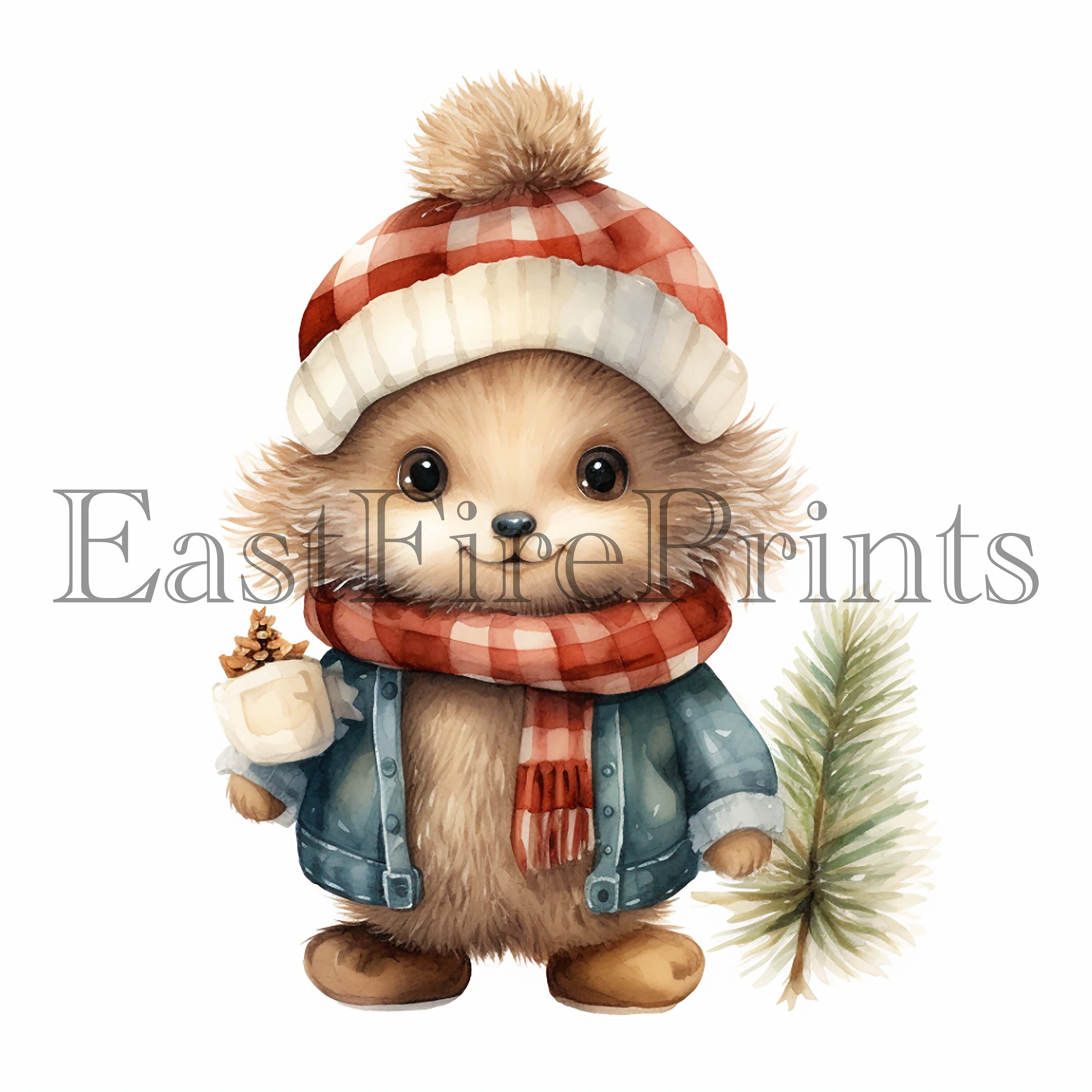 Watercolor Christmas Baby Hedgehog Clipart High Quality Png - Etsy
