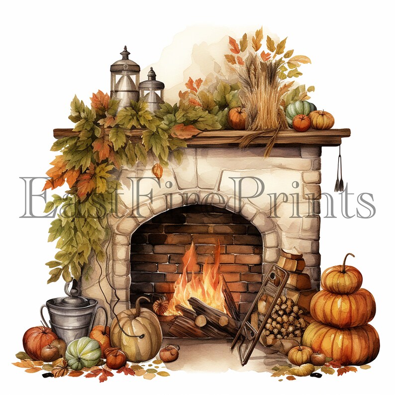 20 Fireplace Fall Watercolor Clipart High Quality Png Autumn - Etsy