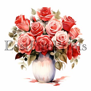 20 Valentine Rose Bouquet Clipart, Watercolor Clipart, Valentine Art ...