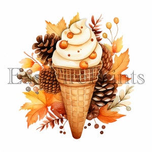 Watercolor Autumn Ice Cream Clipart, Dessert Art, Halloween Clipart ...