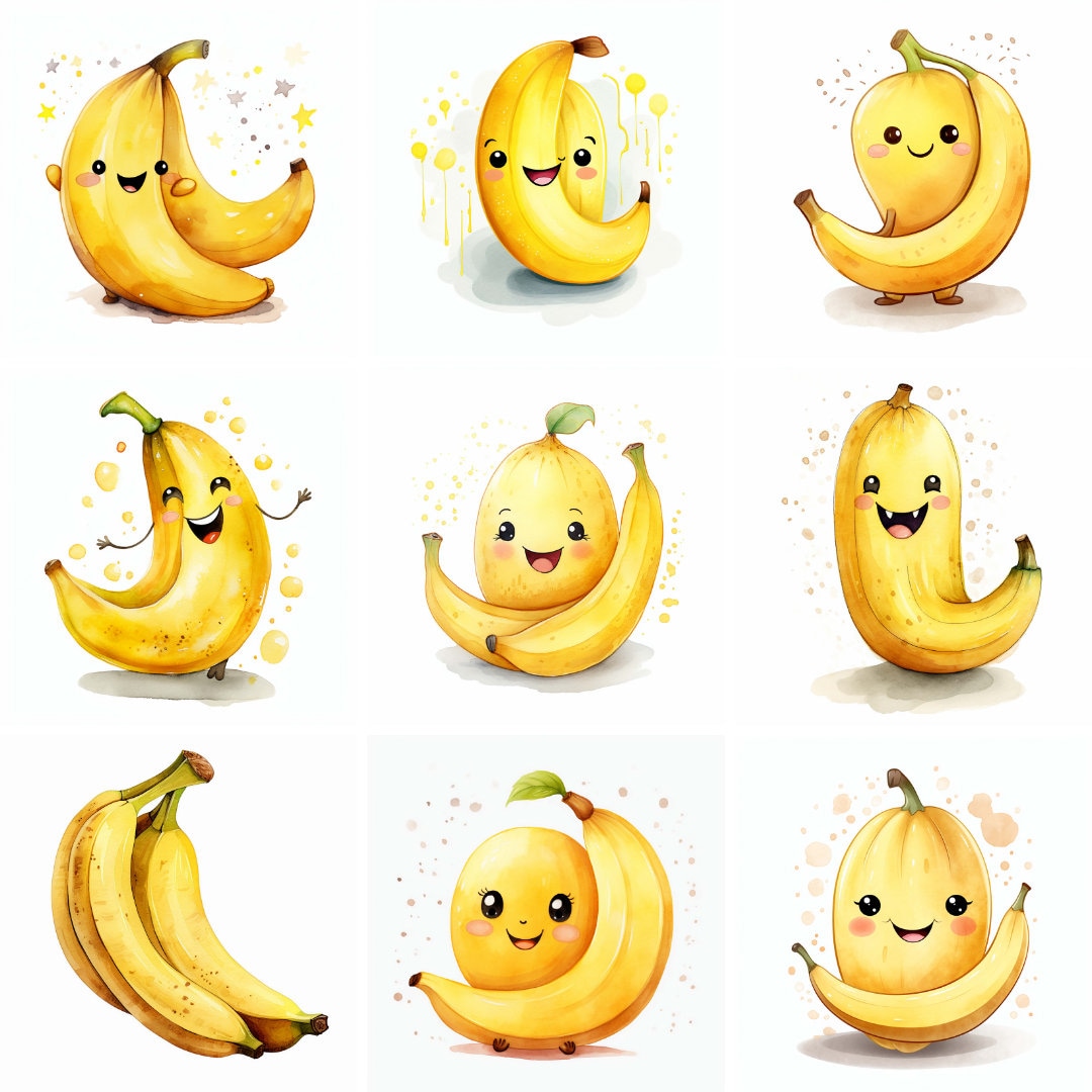 Watercolor Cute Banana Clipart, Cute Clipart Nursery Decor Fruit Jpg ...