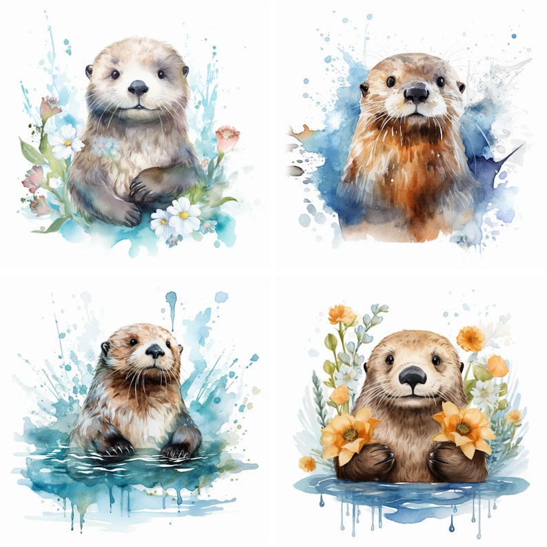 20 Watercolor Sea Otter Clipart Set Wildlife Clipart - Etsy