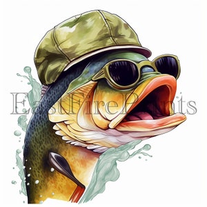 Watercolor Bass Fish Clipart PNG Files, Funny Fish Clip Art, Wall Art ...