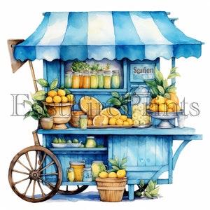Watercolor Blue Lemonade Stand Clipart PNG Files, High Quality Food ...
