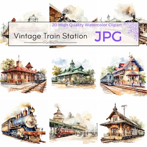 Watercolor Vintage Train Station Clipart, Train Clipart, Nursery ...