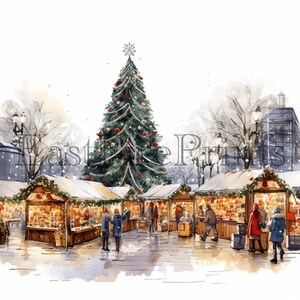 20 Winter Village Market Watercolor Clipart, High Quality Png ...