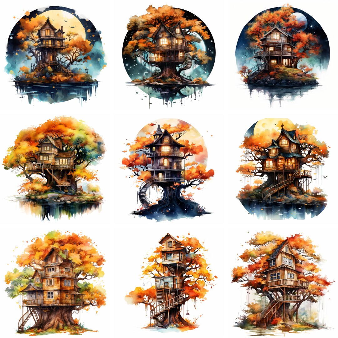 Autumn Tree House Clipart, Cute Clipart, Tree House Png, Autumn Png ...