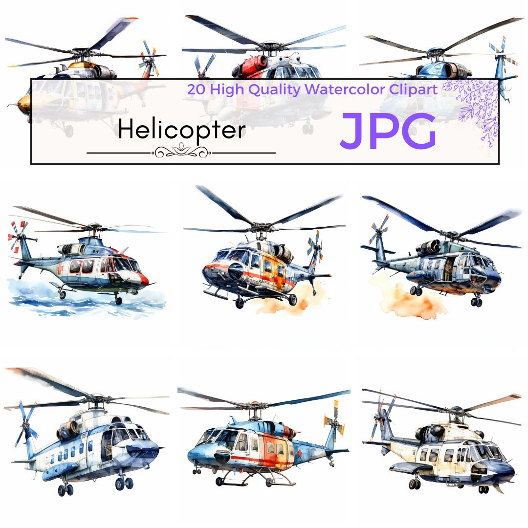 Watercolor Helicopter Clipart, Nursery Decor Helicopter Graphics Kids ...