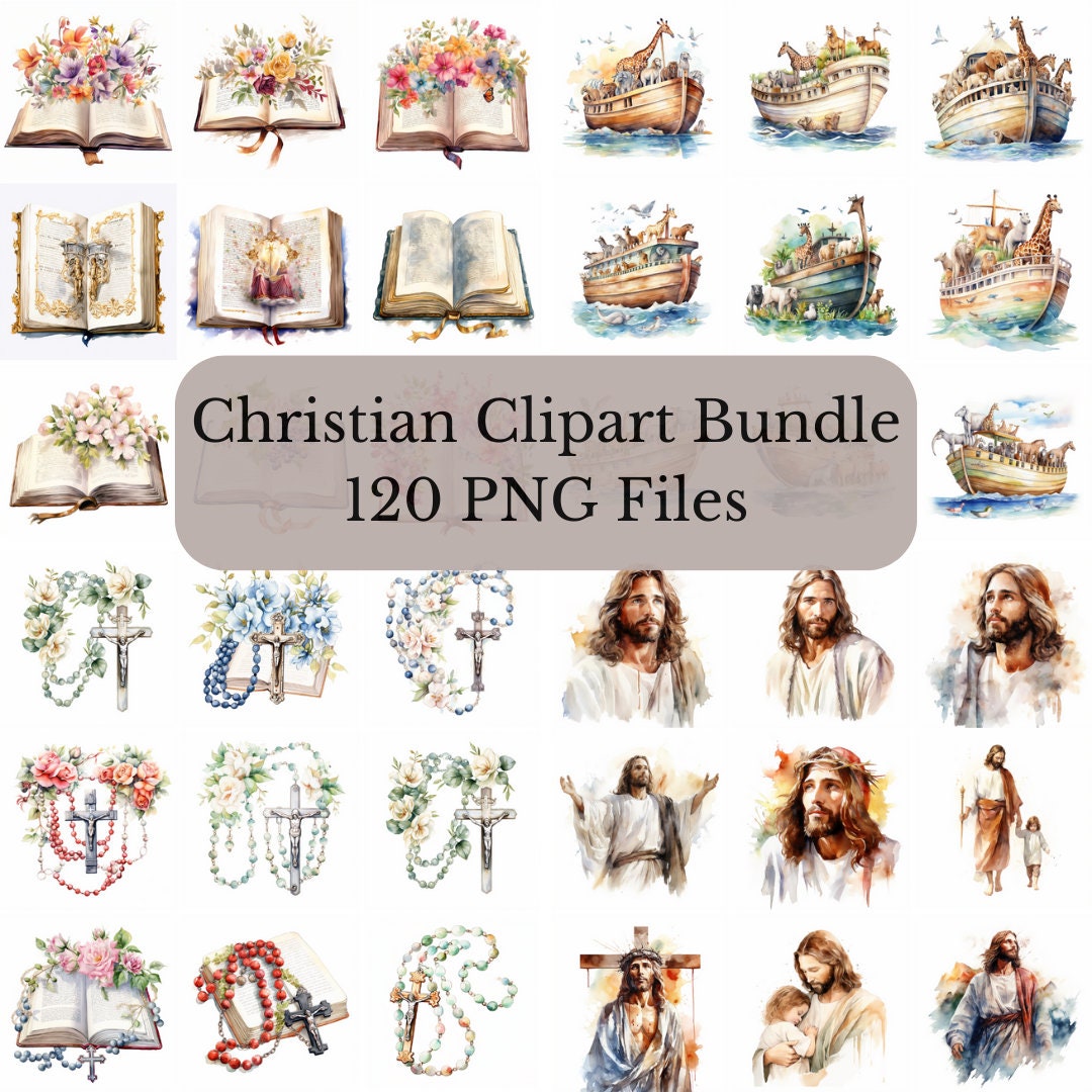 120 Watercolor Christian Clipart Bundle, Religious Printable, Bible ...