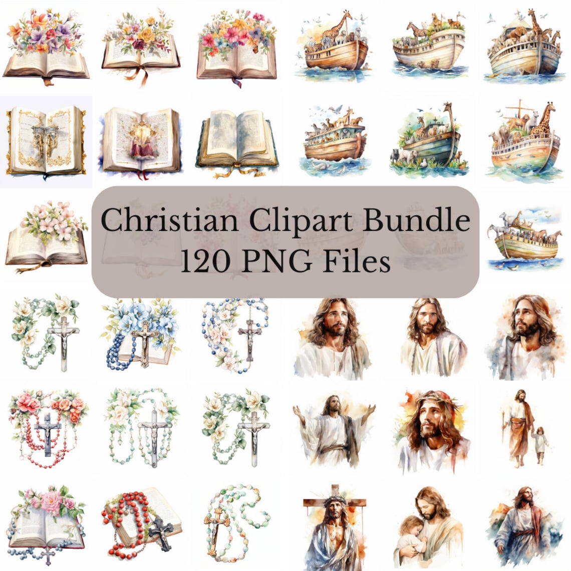 120 Watercolor Christian Clipart Bundle Religious Printable - Etsy