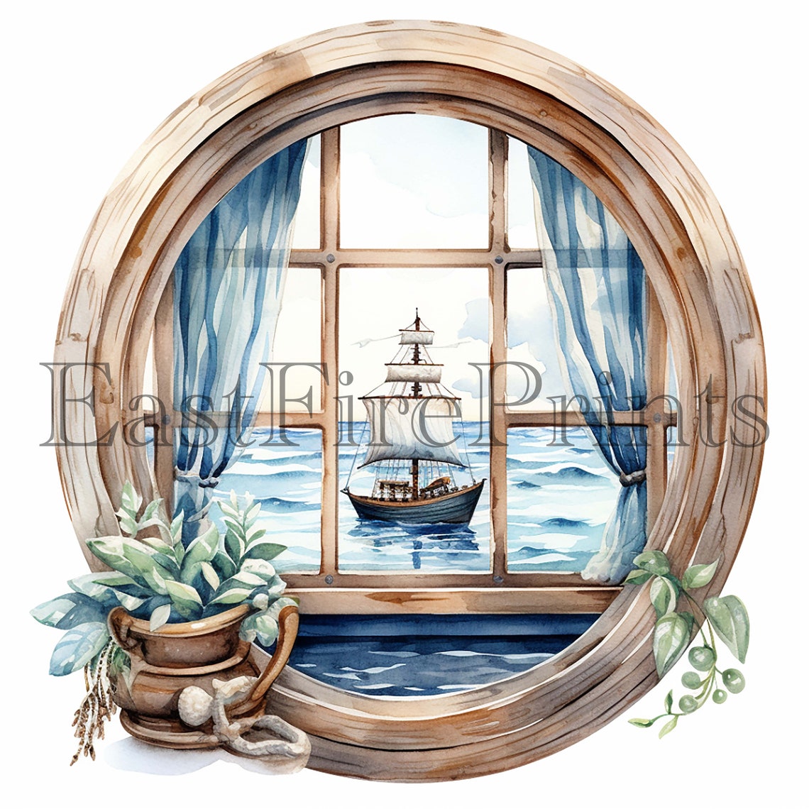 Watercolor Nautical Window Clipart PNG Marine Clip Art - Etsy