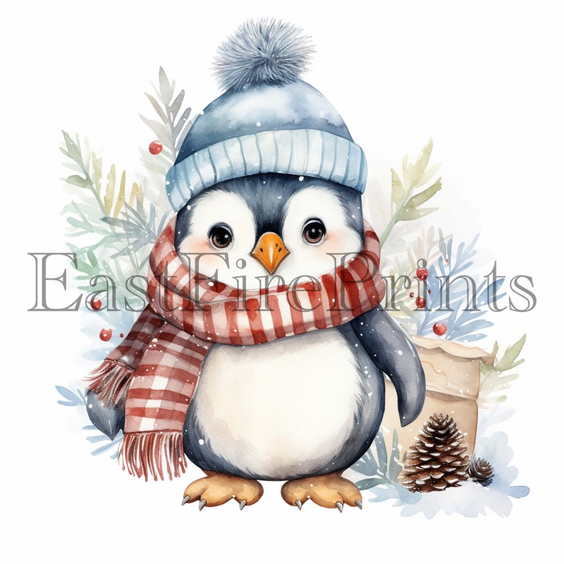 20 Cute Penguin Watercolor Clipart Christmas Clip Art Cute - Etsy