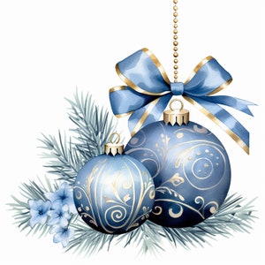 Watercolor Blue Christmas Ornament Clipart, High Quality JPG, Card ...