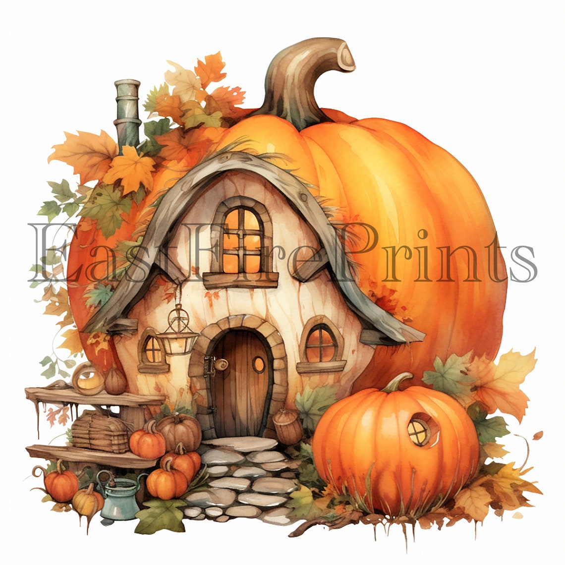 20 Pumpkin House Watercolor Clipart High Quality Png Cozy - Etsy
