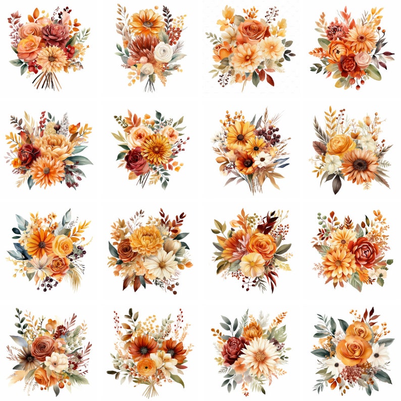 Watercolor Autumn Floral Clipart High Quality Png Autumn - Etsy