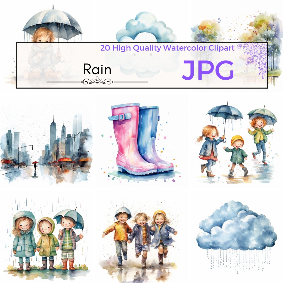 Watercolor Rain Clipart Rain Graphics Children Clipart - Etsy