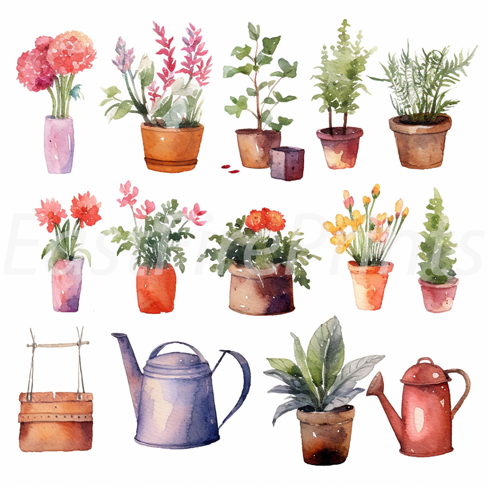 Watercolor Gardening Clipart Set Clipart Floral Digital - Etsy