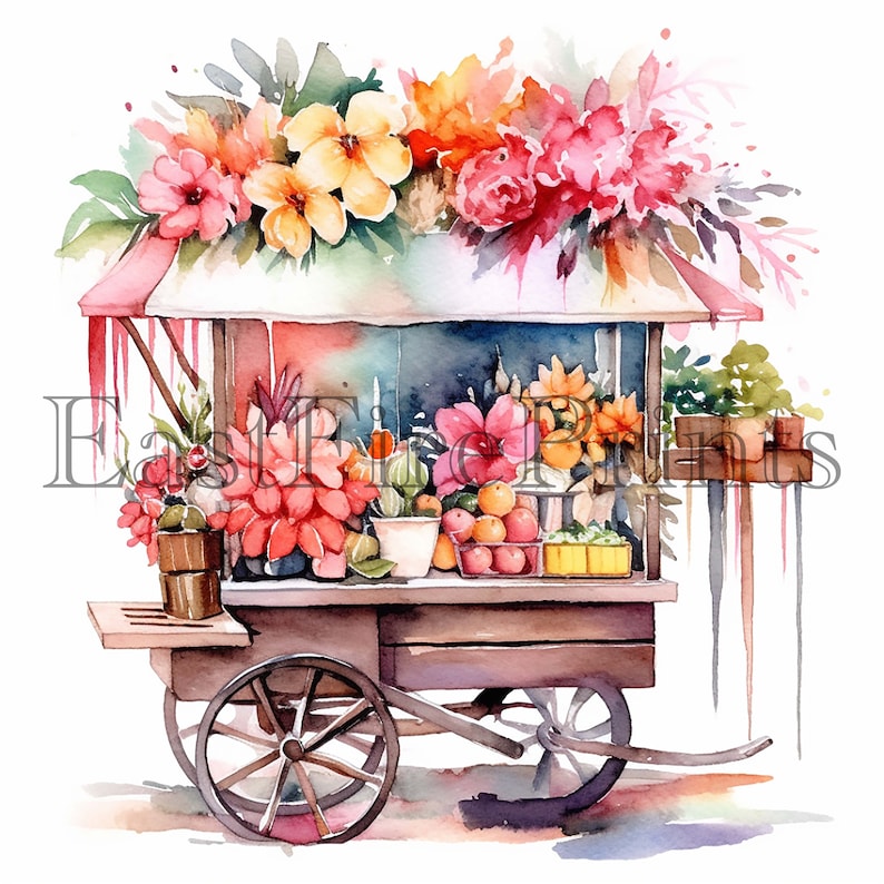 20 Watercolor Floral Flower Cart Clipart Floral Design PNG - Etsy