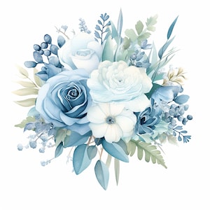 Watercolor Blue Wedding Day Clipart, Bridal Clipart, Bride and Groom ...