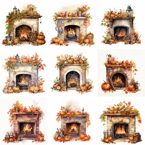 20 Fireplace Fall Watercolor Clipart, High Quality Png, Autumn Digital ...