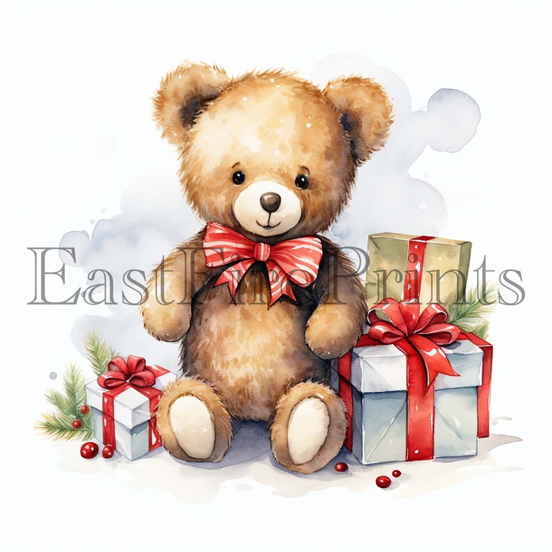 Watercolor Christmas Teddy Bear Clipart High Quality Png - Etsy