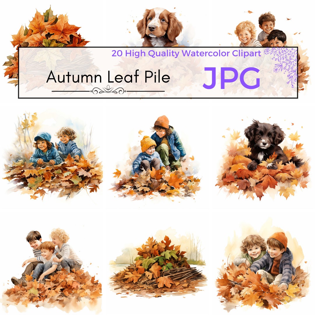 Watercolor Autumn Leaf Pile Clipart, Autumn Clipart Fall Sublimation ...