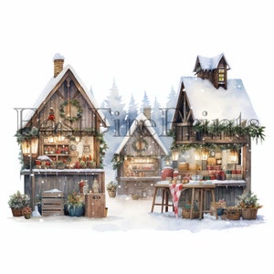 20 Winter Village Market Watercolor Clipart, High Quality Png ...