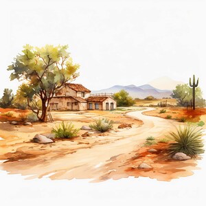 Watercolor Ranch Landscape Clipart, High Quality JPG, Ranch Wall Art ...