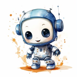 Watercolor Baby Robot Clipart, Futuristic Clipart Nursery Jpg Children ...