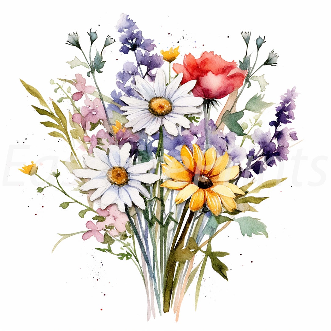 20 Watercolor Wildflower Bouquet Clipart Bundle Hand-painted - Etsy