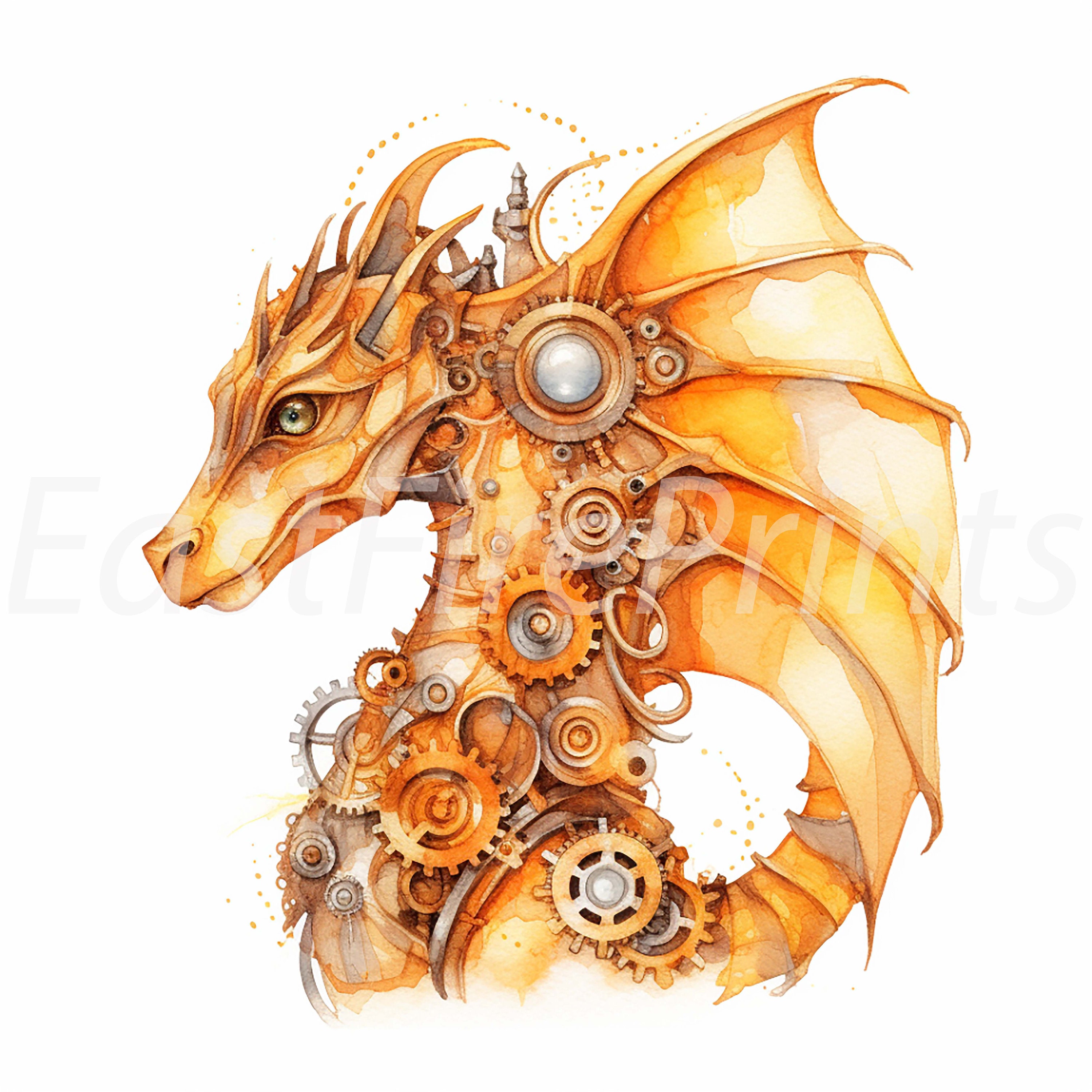 20 Watercolor Steampunk Dragon Clipart Bundle Watercolor - Etsy