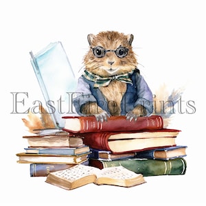 20 Watercolor Booklover Animals Clipart, Reading Animals Clipart, Book ...