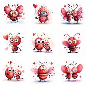 Watercolor Cute Love Bug Clipart, High Quality JPG, Valentines Day ...