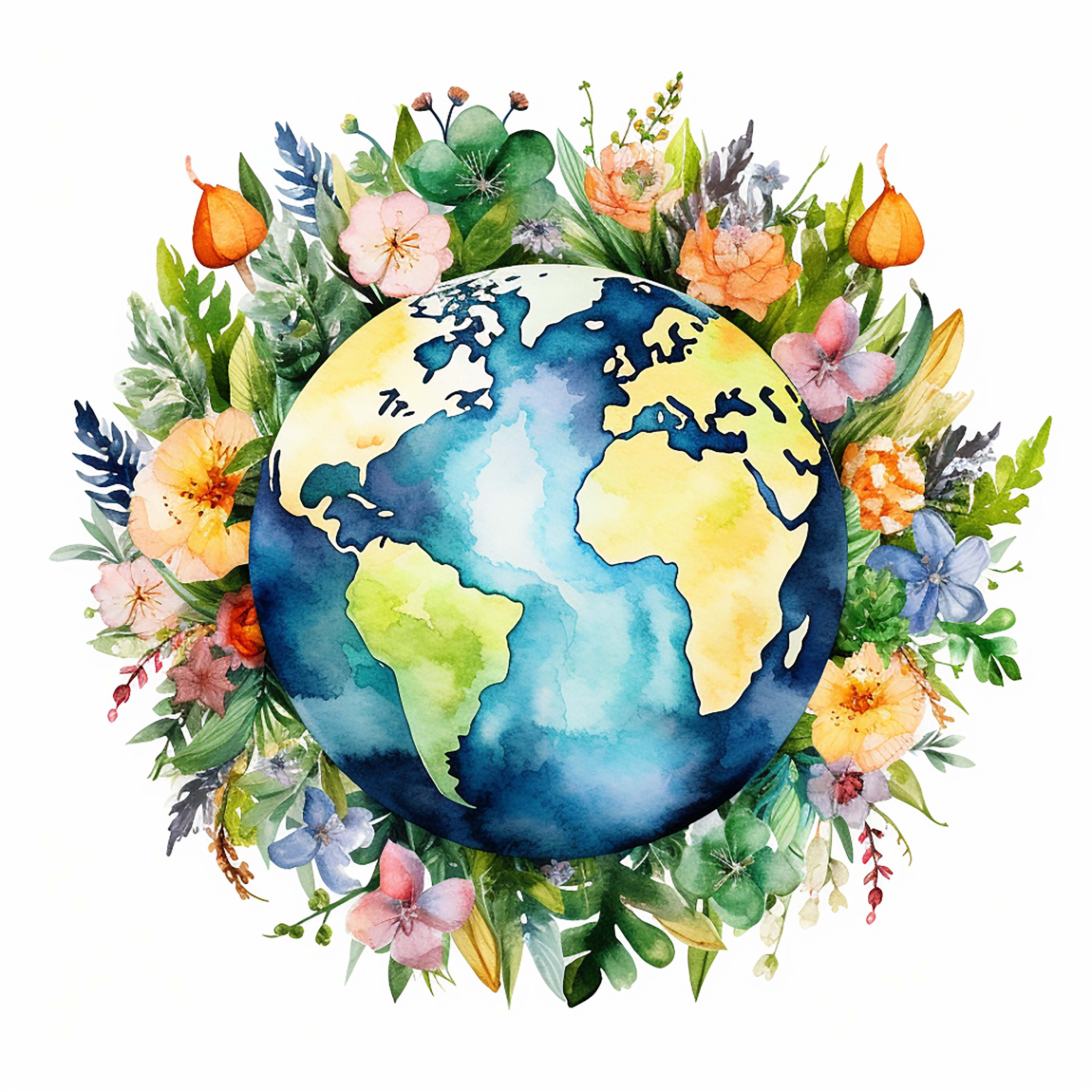 Floral Earth Clipart High Quality Png Planet Earth Day - Etsy