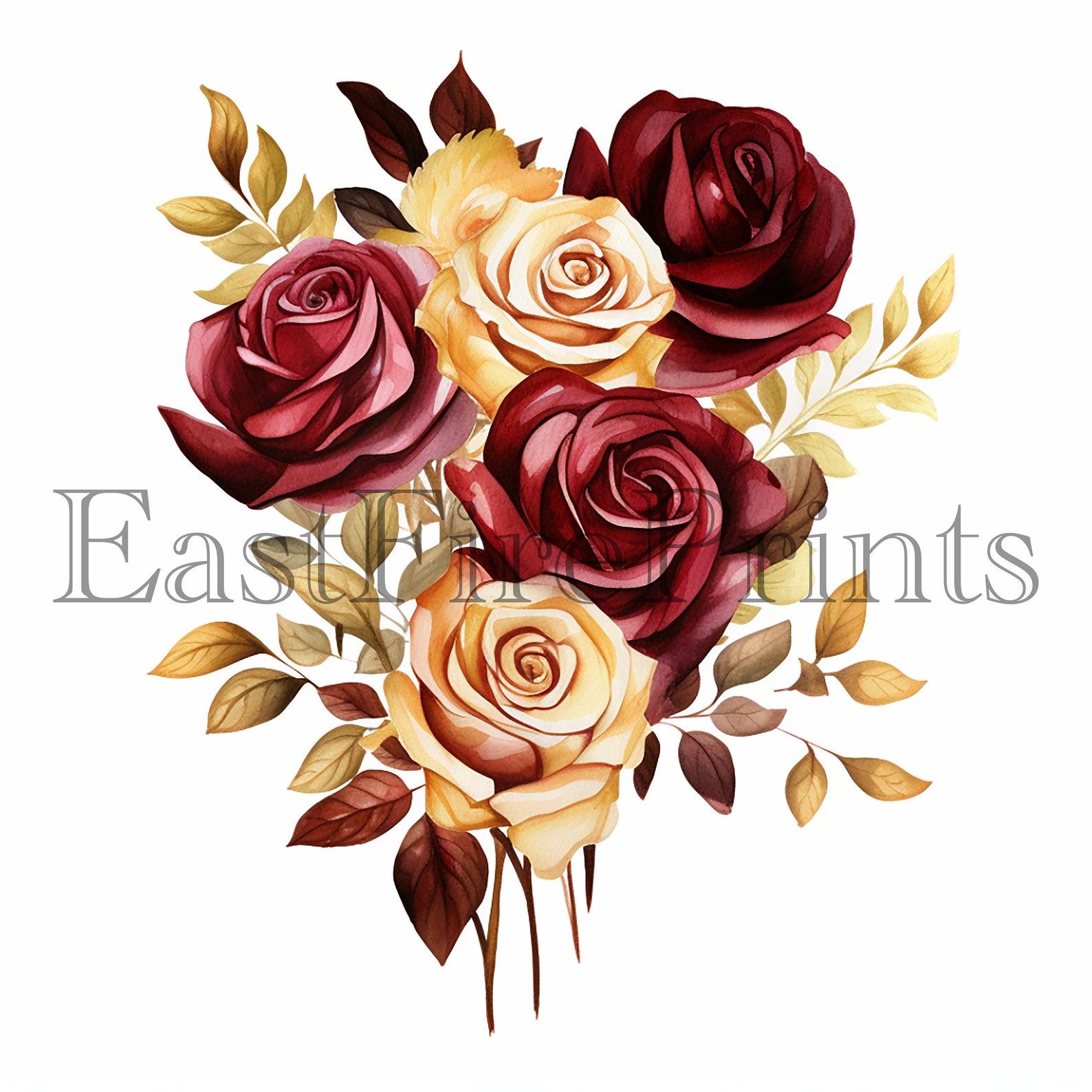 Maroon and Gold Rose Clipart Watercolor Clipart Floral - Etsy