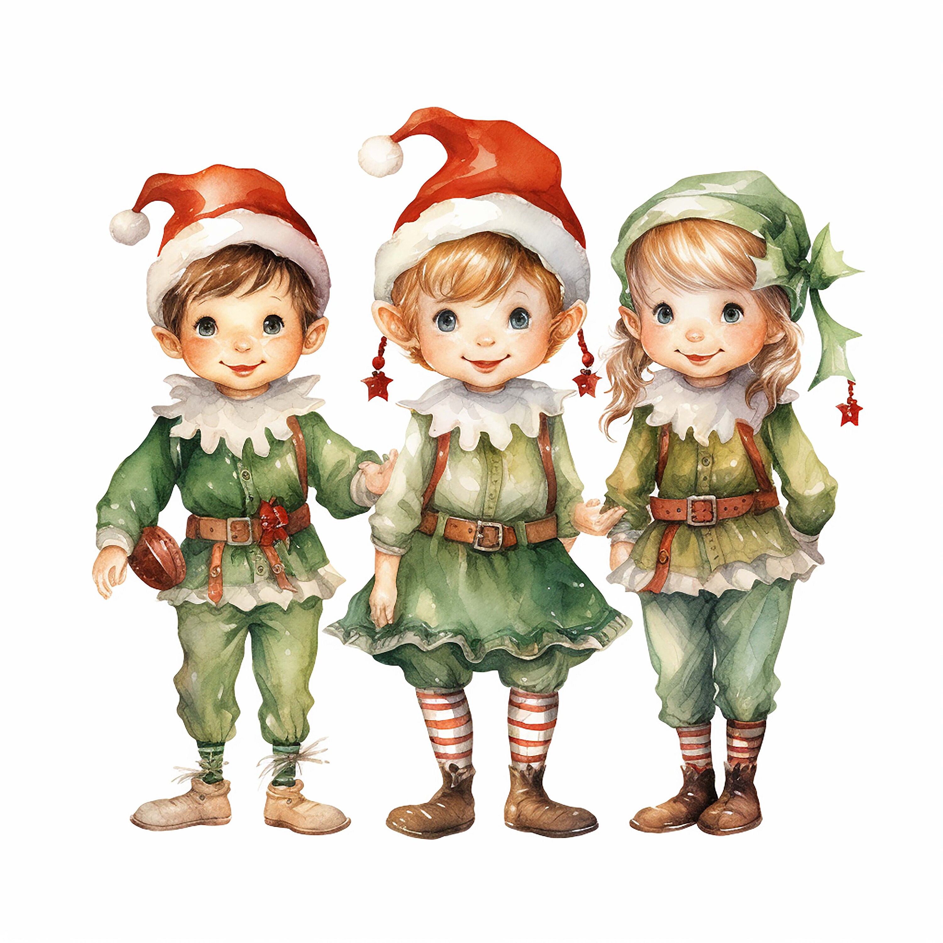 Watercolor Vintage Christmas Elves Clipart Retro Elf - Etsy