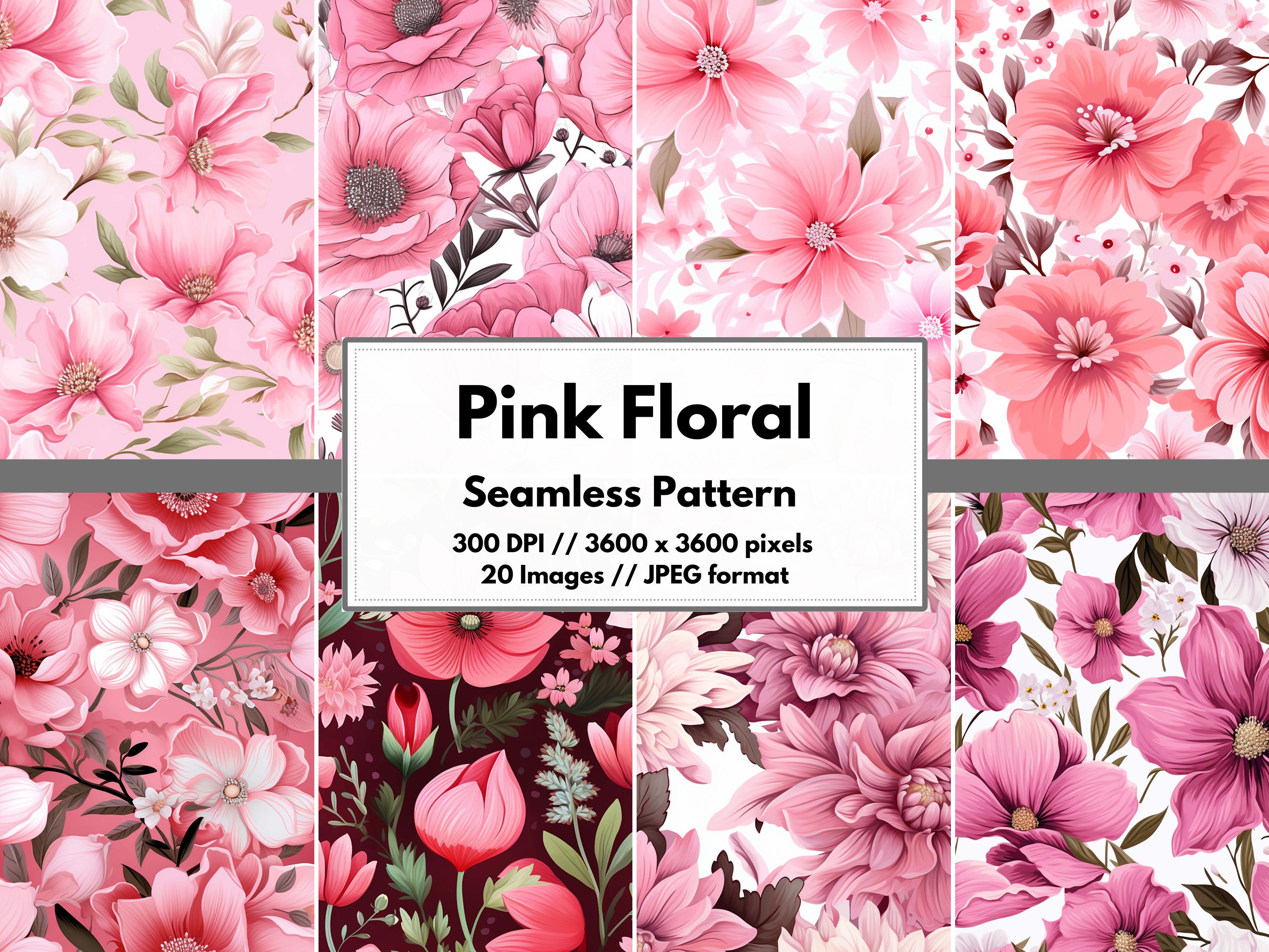 Pink Floral Digital Paper, High Quality JP, Floral Seamless Pattern ...
