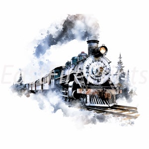 Set of 20 Watercolor Steam Train Clipart, Vintage Railroad Illustration ...