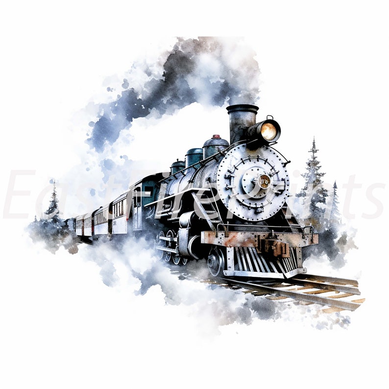 Set of 20 Watercolor Steam Train Clipart Vintage Railroad - Etsy