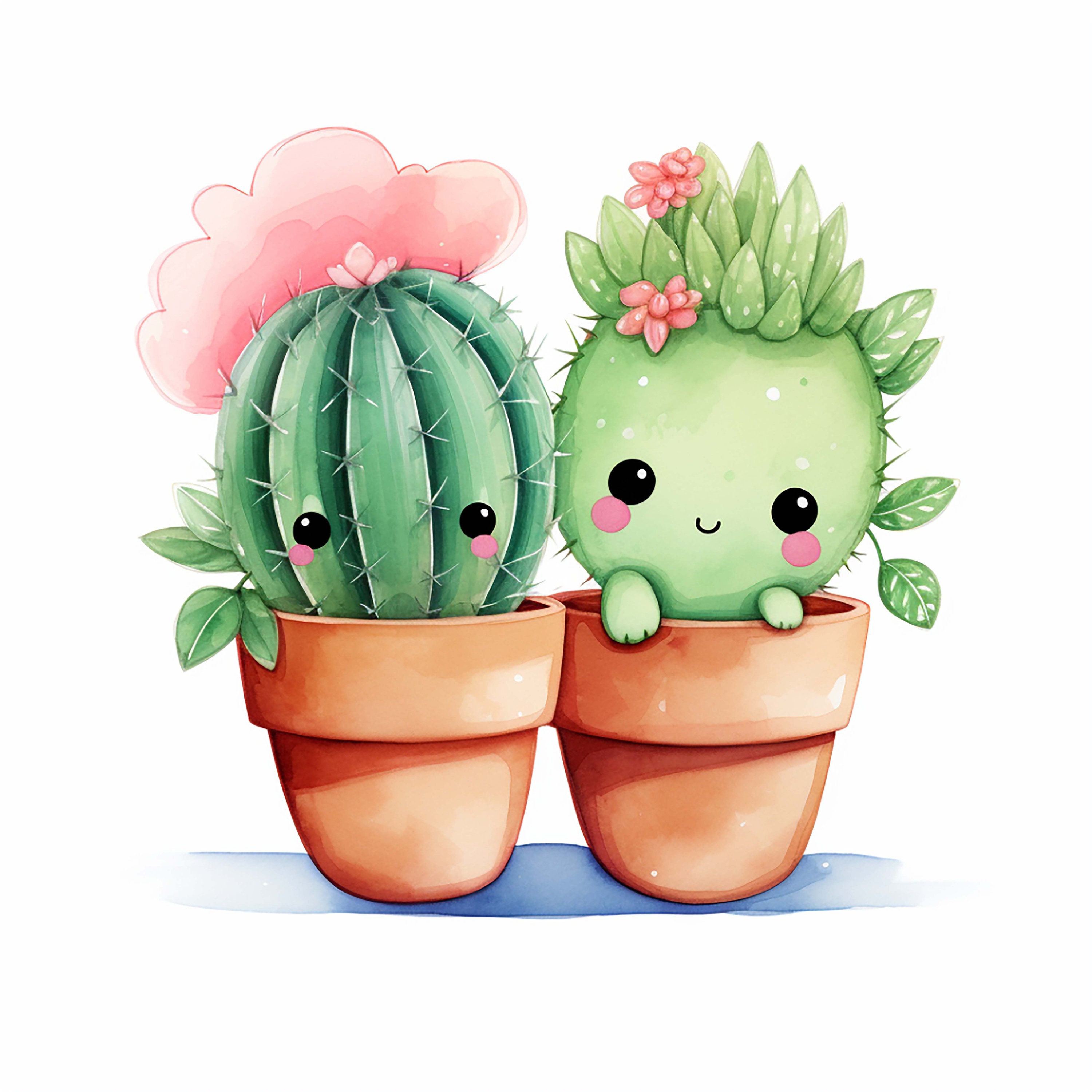 Watercolor Cute Cactus Clipart Cactus Illustration Cute - Etsy