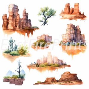 20 Watercolor Mesa and Butte Clipart Bundle | Desert Landscape ...