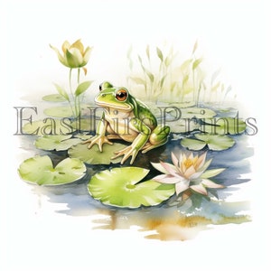 20 Watercolor Green Frog Clipart PNG, Cute Frog Floral Lily Pad Clip ...