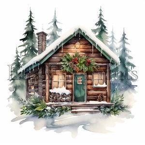 Watercolor Log Cabin Clipart PNG, Forest House Home Clip Art, Wall Art ...