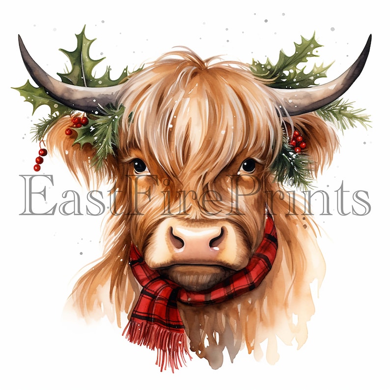 Watercolor Christmas Highland Cow Clipart Winter Holiday - Etsy