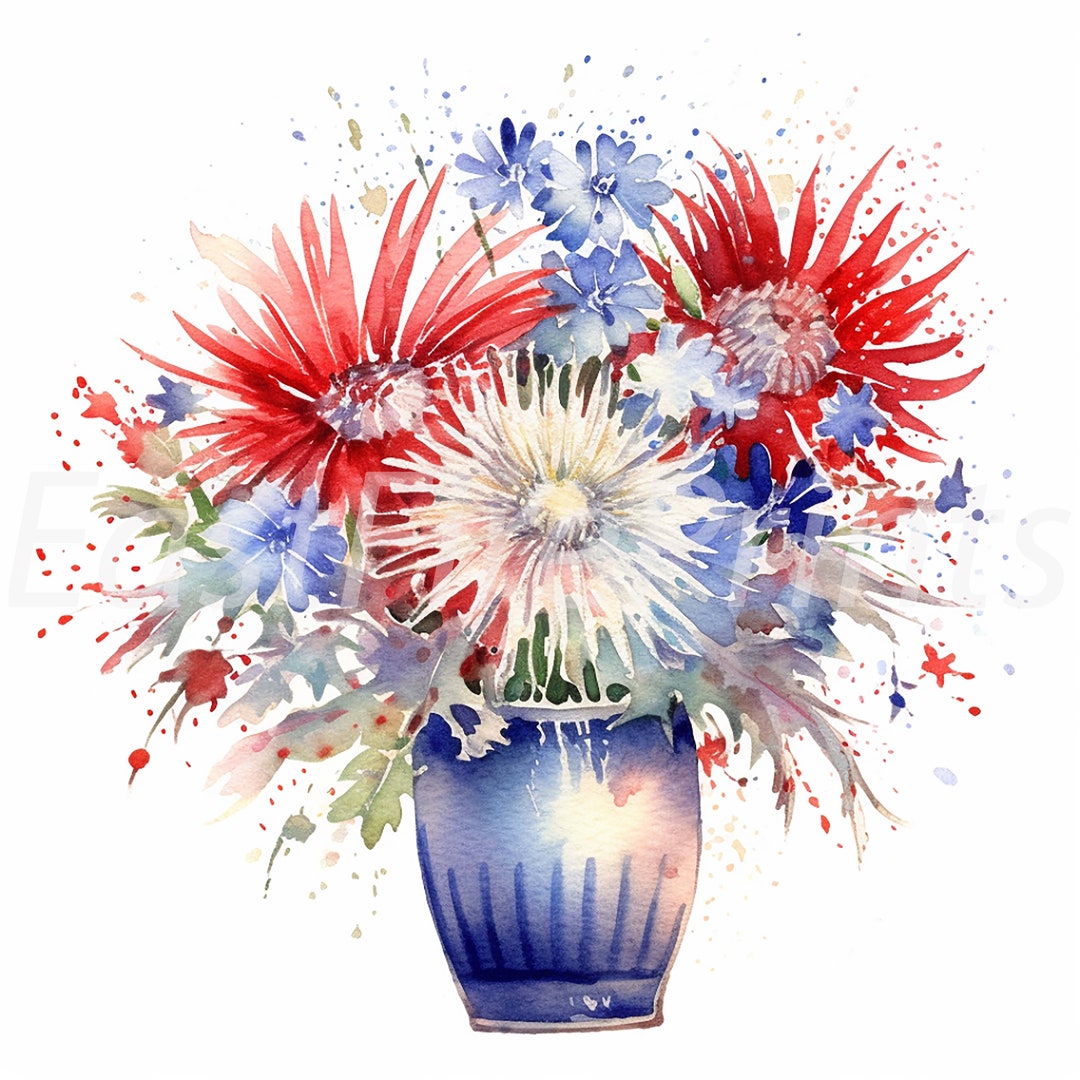 Watercolor 4th of July Floral Clipart Collection 3 - Patriotic Floral ...