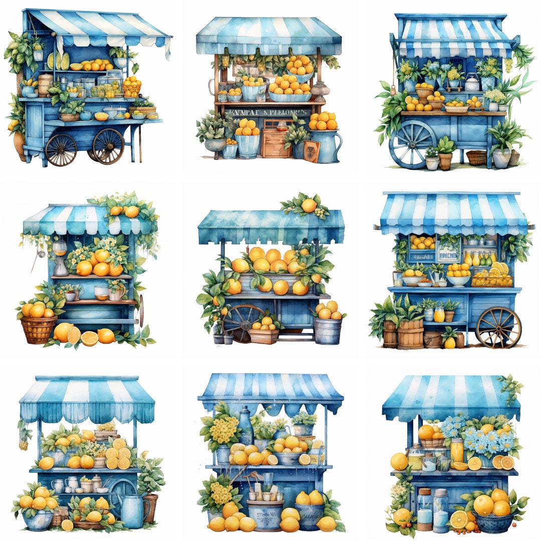 Watercolor Blue Lemonade Stand Clipart PNG Files High Quality - Etsy