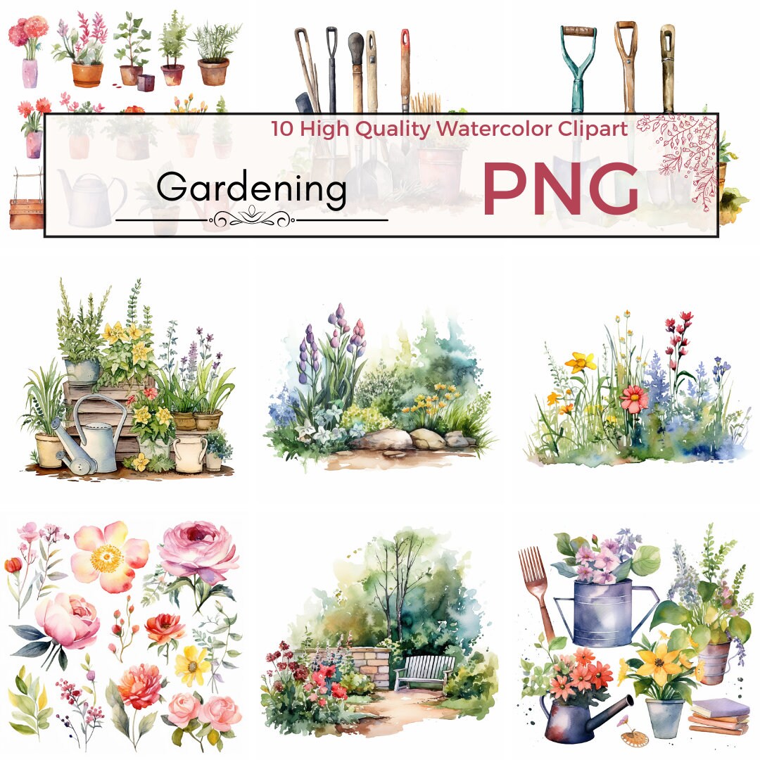 Watercolor Gardening Clipart Set Clipart - Floral Digital Prints ...