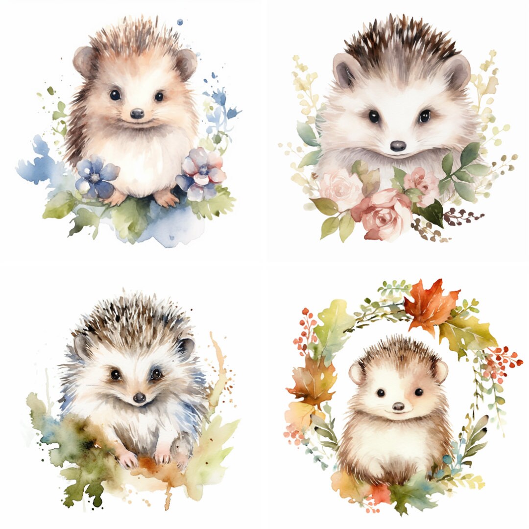 20 Watercolor Hedgehog Clipart Bundle Hedgehog Wall Art - Etsy